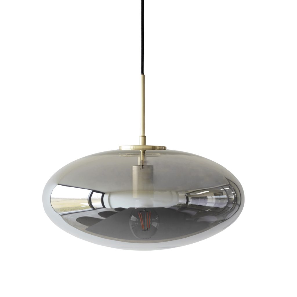 Taklampe - Smoked, glass & messing, oval - Palma store